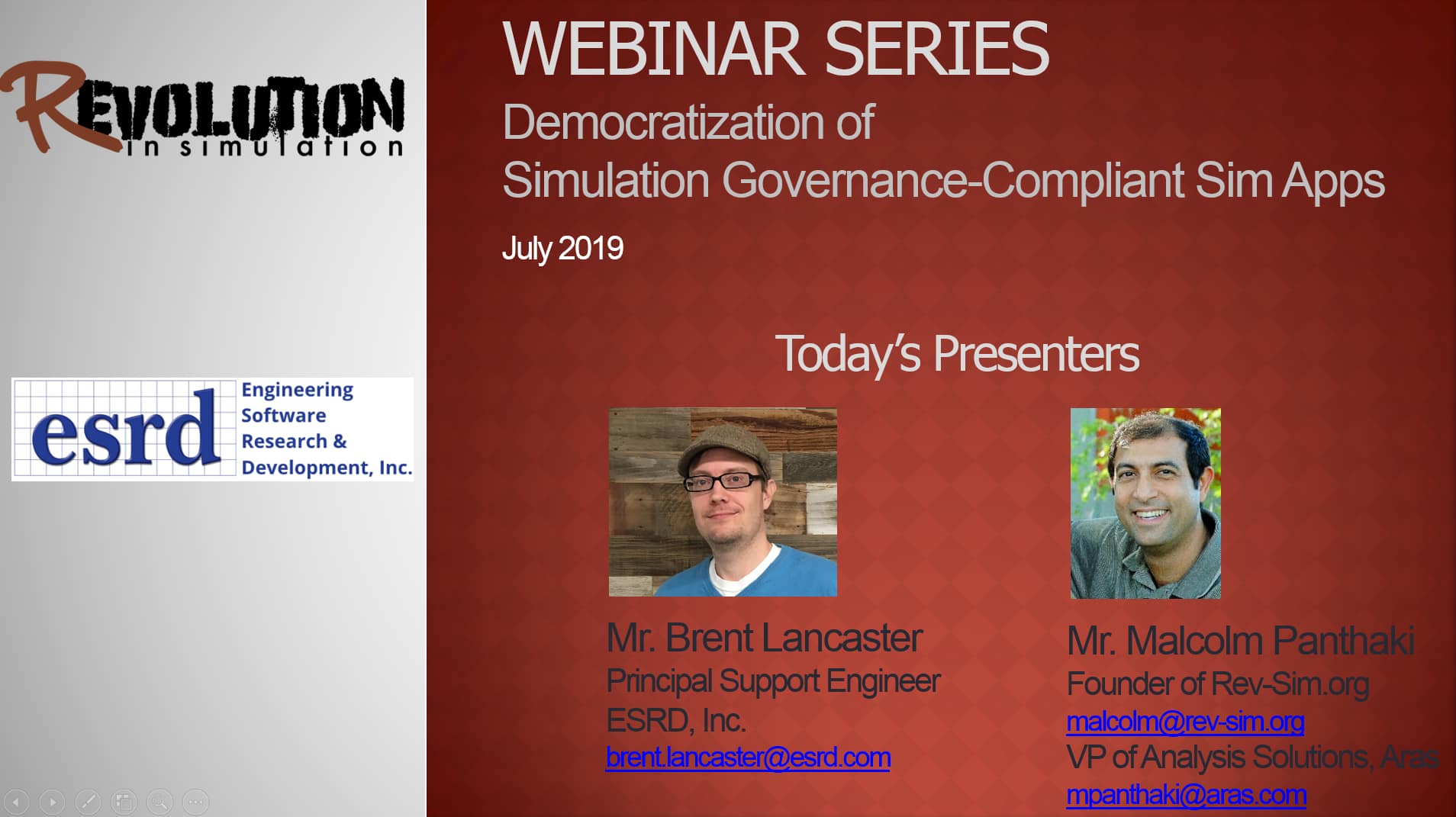 Democratization of Simulation Governance-Compliant Sim Apps Webinar Slides - ESRD