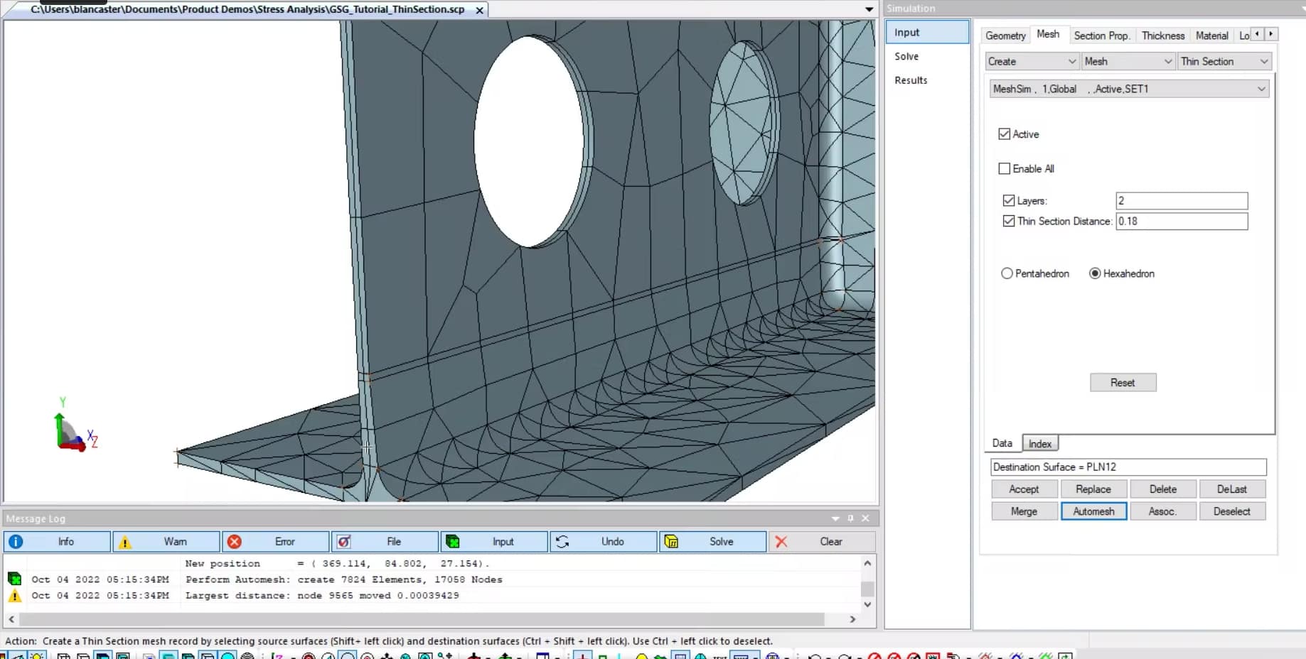 StressCheck Tutorial: Automeshing Thin Regions with Pentas and Hexas via the Thin Section Method ...