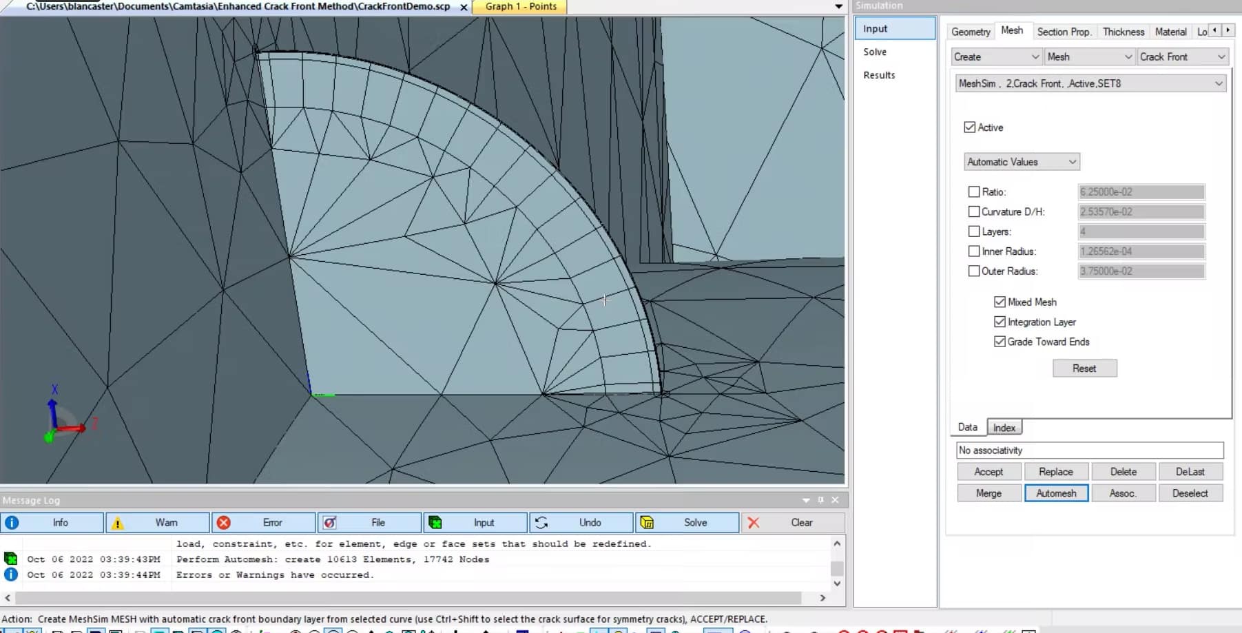 StressCheck Tutorial: Crack Front Automeshing with Mixed Mesh, Integration Layer and Grade ...