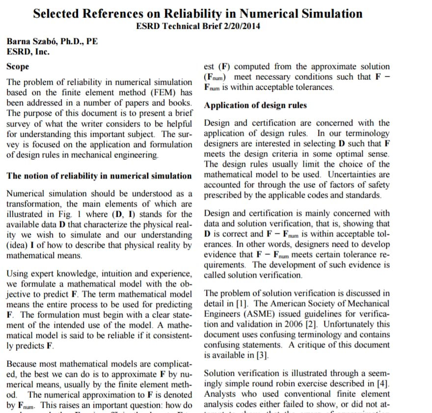 Reliability in Numerical Simulation Technical Brief - ESRD